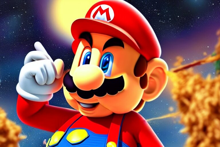 Lexica - Mario in space eating ramen, digital art, game art, character ...