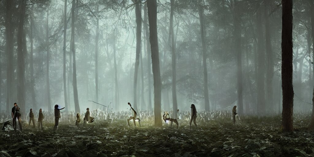 Lexica - The band radiohead performing in the forest, ethereal ...