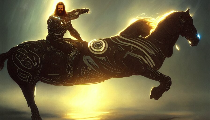 Lexica - Tron legacy jesus riding cyborg horse, face, diffuse lighting ...
