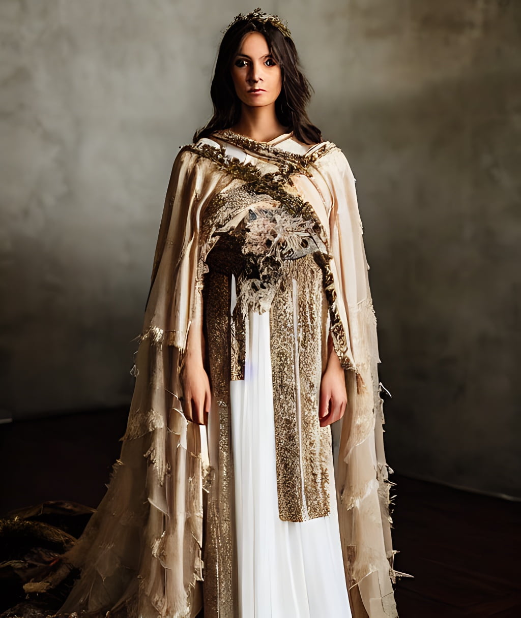 Lexica - Photo of a beauty goddess wearing a ripped mantle and robe ...