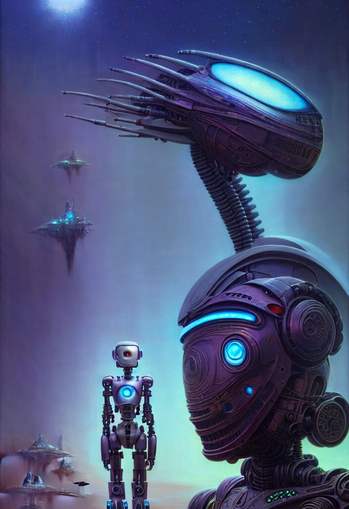 cinematic portrait of cute robot, faded colors, exotic alien fea ...