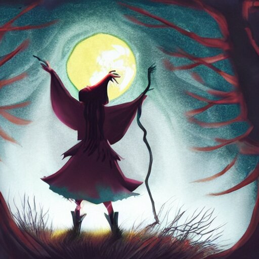 Lexica - An image of a witch performing a spell in a forest glade ...