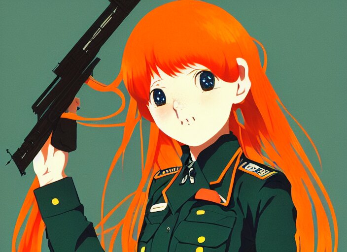 Lexica - Anime girl with orange hair in the soviet military form, manga ...