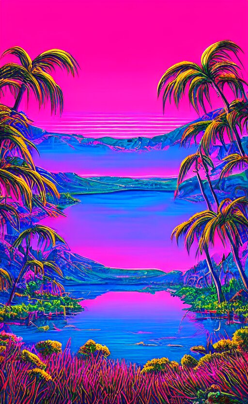 Lexica - Beautiful award winning synthwave painting of a canadi an lake ...