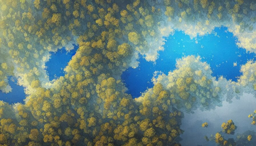 Lexica - Aerial portrait of a vast lake surrounded by woodland, highly ...