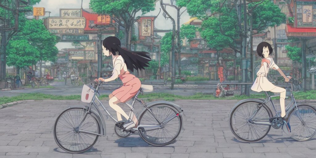 Lexica Anime Girl Riding Bicycle In Highly Detailed Japanese City