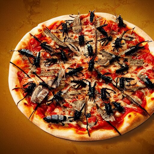 Lexica - A pizza covered in maggots and other insects. concept art ...