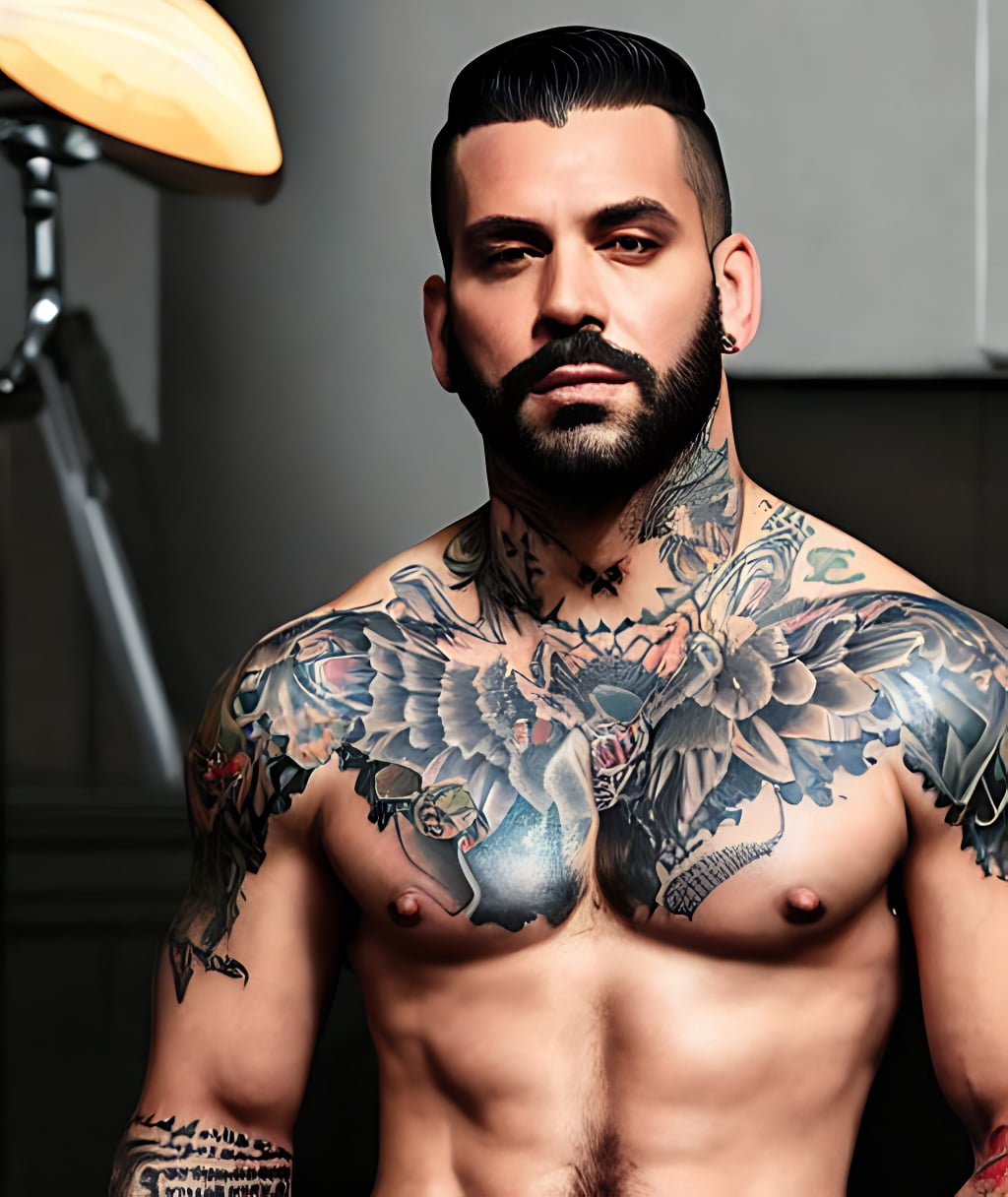 Lexica - Hyper realistic photograph of a handsome tattooed man ...