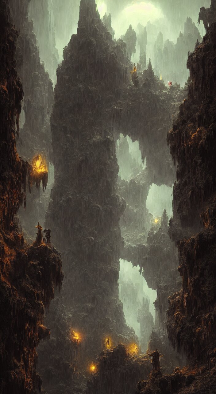 Lexica - Three explorers inside an enormous cavern system, massive ...