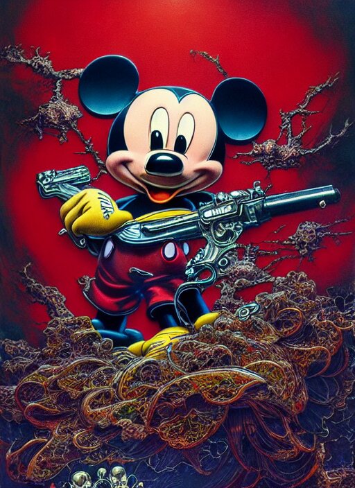 Lexica - Realistic detailed image of Mickey Mouse with a gun ,Ayami ...
