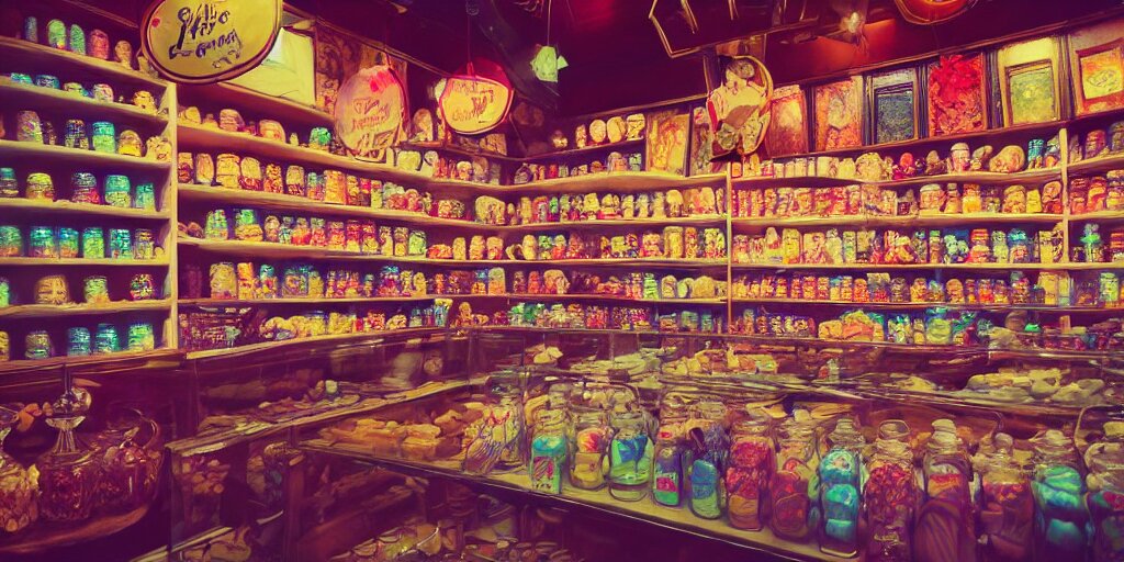 Lexica - Inside an old fashioned sweet shop, large jars on shelves ...