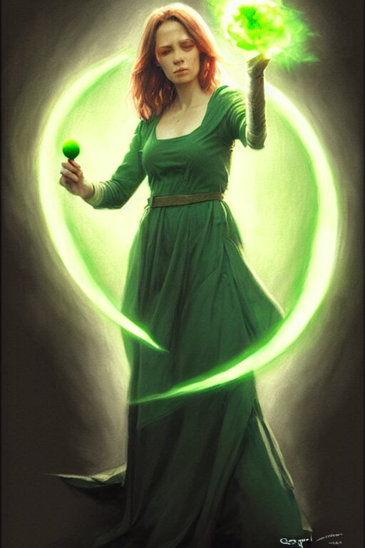 a female wizard casting a green fireball | | pencil sketch, real ...