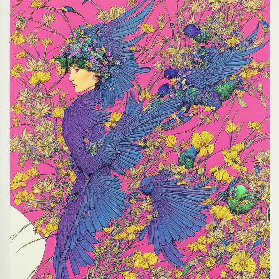 Lexica - ( ( ( ( beautiful flowers and birds, surrounded by decorative ...