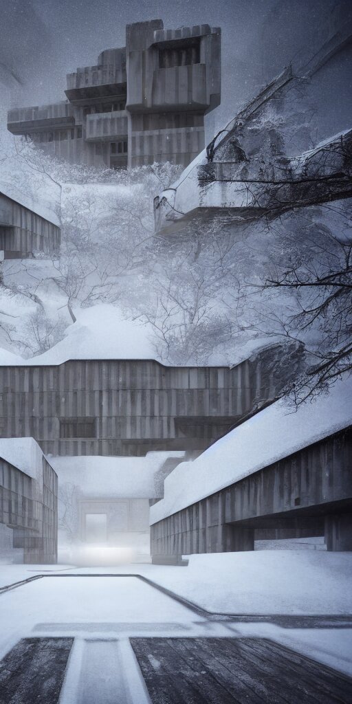 Lexica - Brutalist architecture, hyperrealistic rendering, 4 k, tyndall effect, snow day ， ultra ...