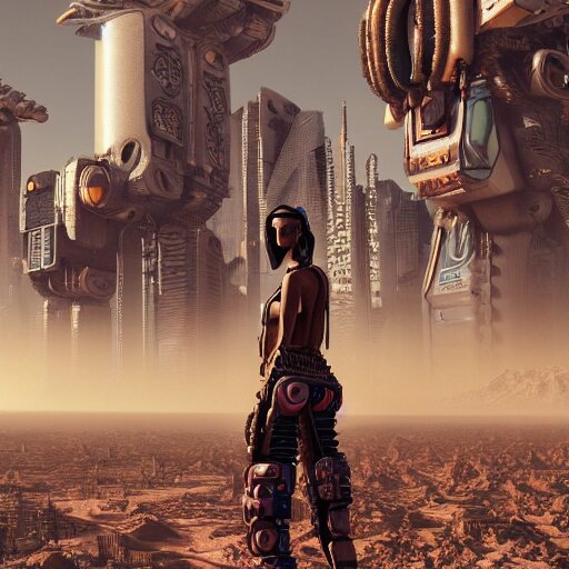 Lexica - Cyberpunk apocalyptic desert scenery with humanoids in a ...