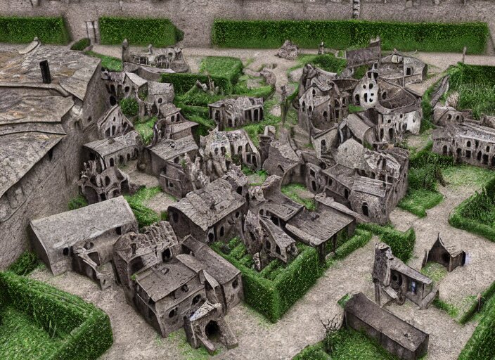 Lexica - Medieval dead gardens, dark, light by gas lamps, moon lighting ...