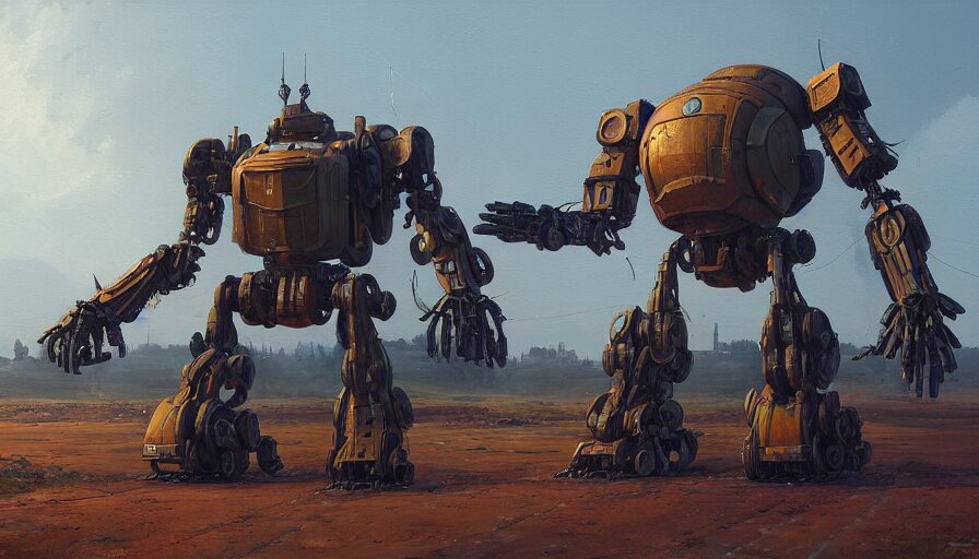 Lexica - An intricate oil painting of a giant scrap metal anime armored ...