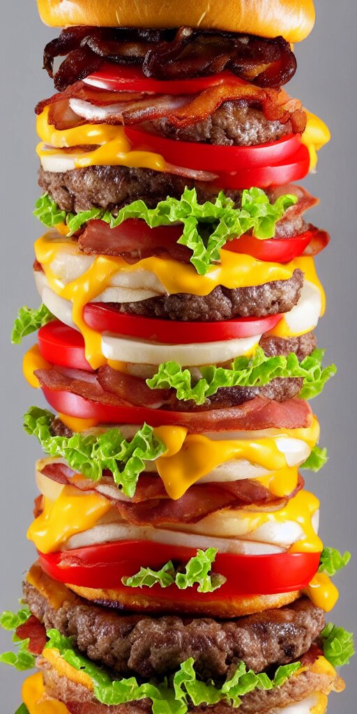 Lexica - A cheeseburger tower made of gigantic stacks of meat patties ...