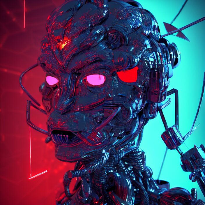 cyber punk, oni mask, 3 d render beeple, portrait, japanese neon ...