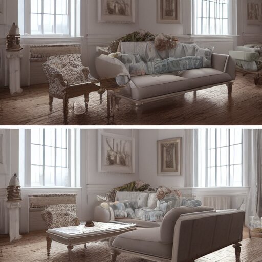 Lexica - A detalied 3 d render of a country chic living room, by ...