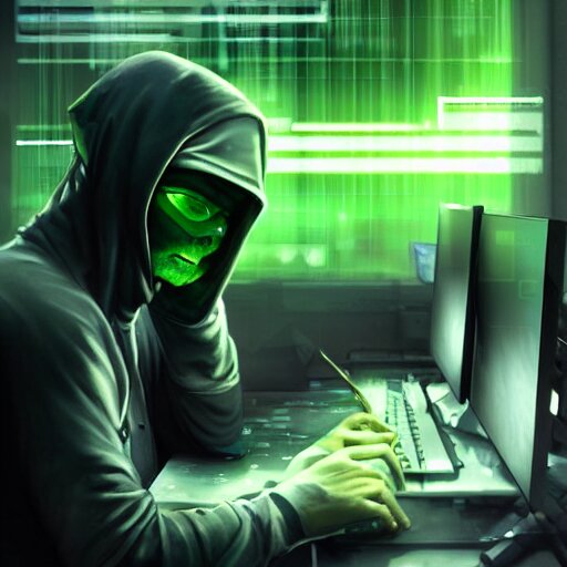 Lexica - A hacker sitting at his computer with green glare by raymond ...
