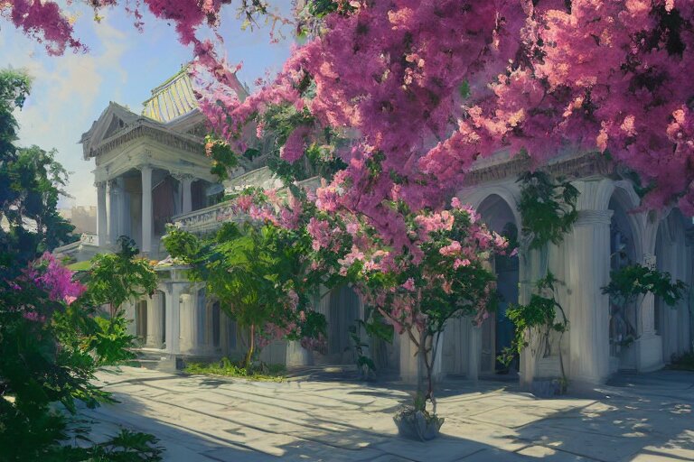 Lexica - Green weed grow house, rococo style, greek architecture, pink ...