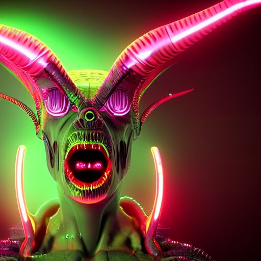Lexica - Synthwave demonic alien face with neon horns, detailed face ...