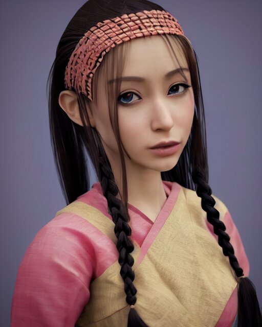 render as a very beautiful daz 3d anime aiko girl, wearing assam ...