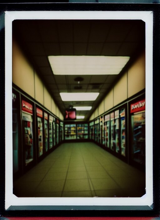 Lexica - Polaroid photograph of the inside of an empty blockbuster ...