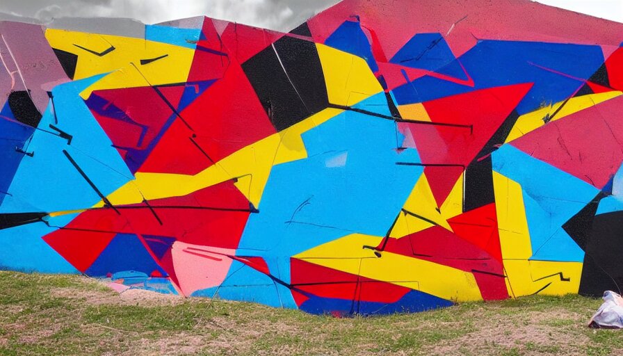 Lexica - Stray dog sleeping under graffiti 3 d street art depicting ...