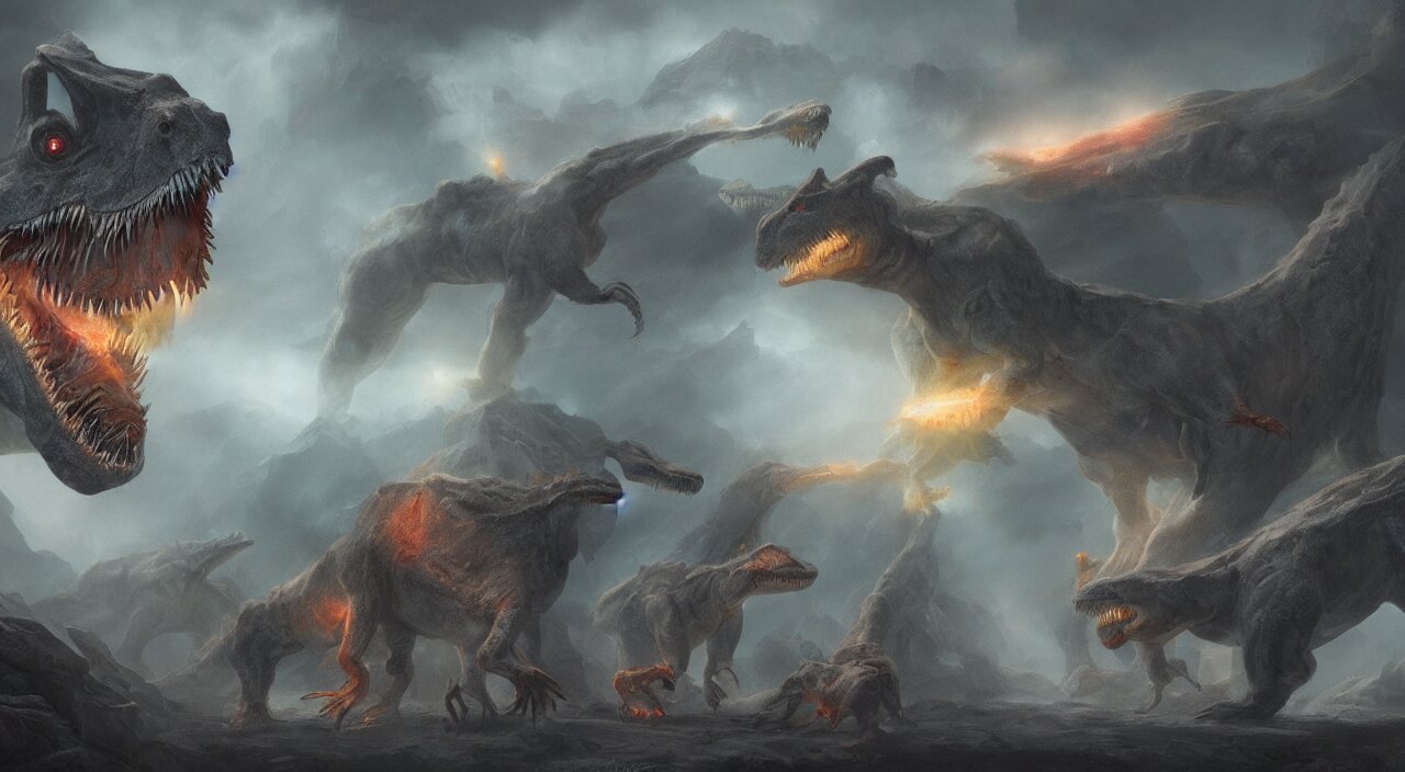 Lexica - Colorful ghost dinosaurs, glowing with magic, trapped in slate ...