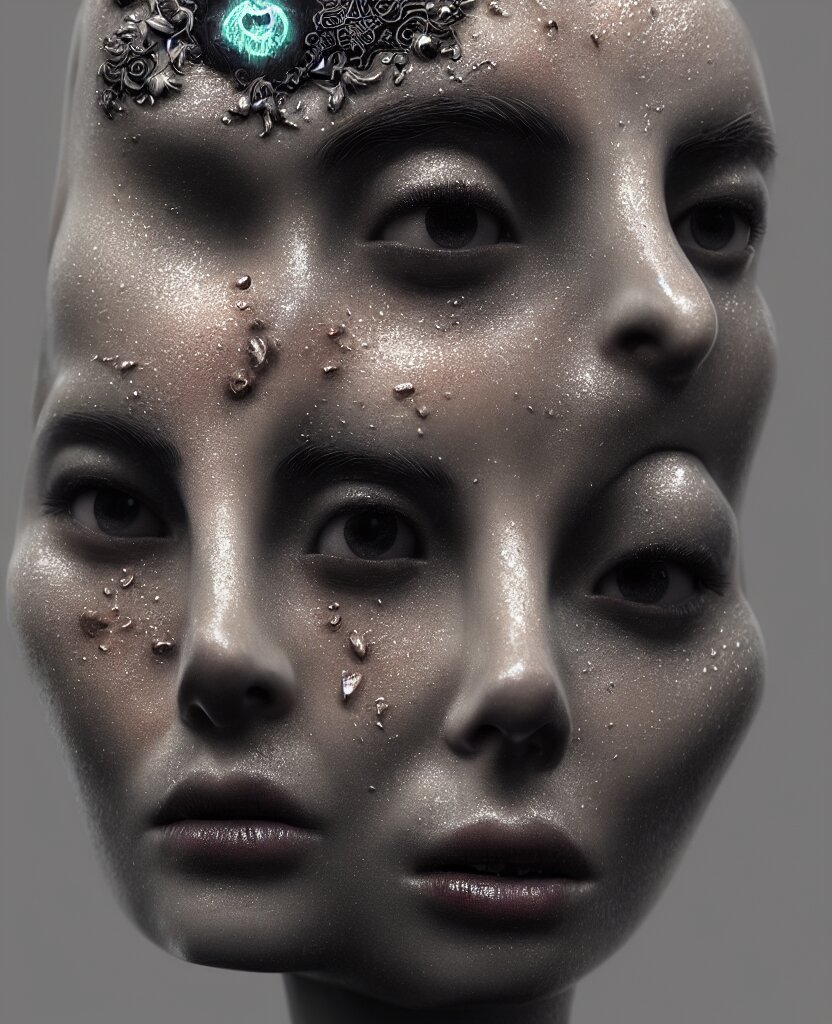 Lexica - Goddess close-up face portrait. with melting bioluminescent ...