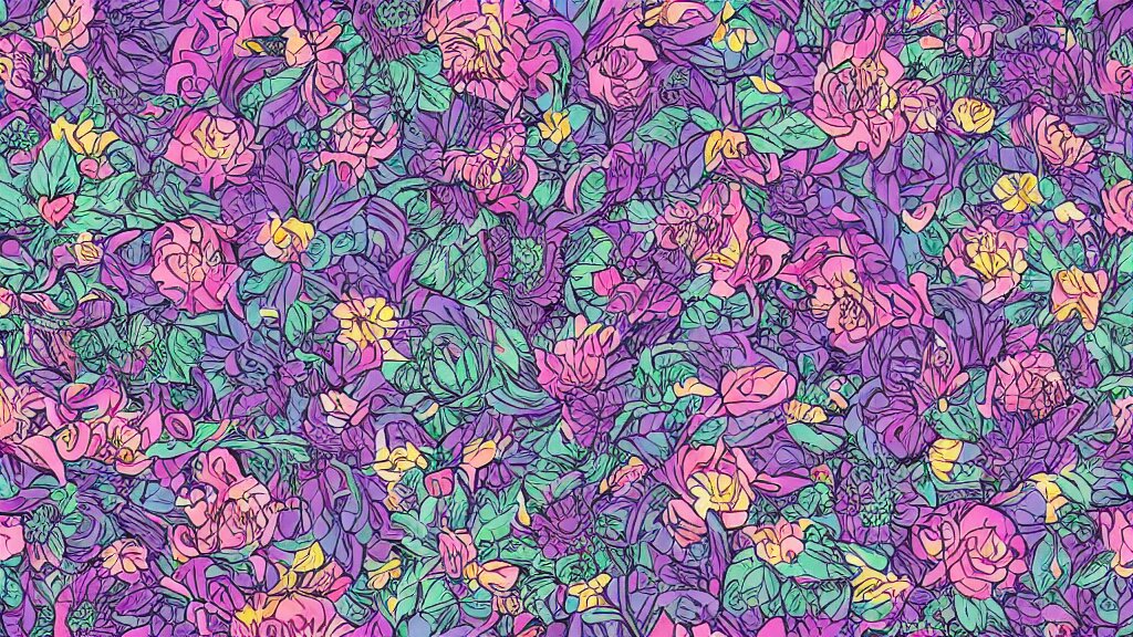 Lexica - A seamless gigantic flower demon pattern, horror, pastel ...