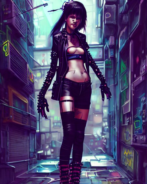 Lexica Concept Art Of A Cyberpunk Girl Wearing Tight Futurstic Punkrock Clothes Standing In 