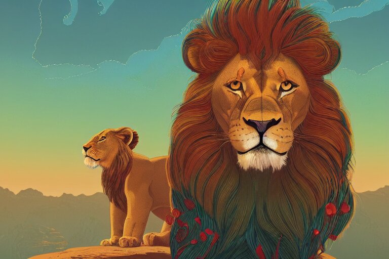 Lexica - New Yorker cartoon of: “Adorably cute portrait of Lion on top ...