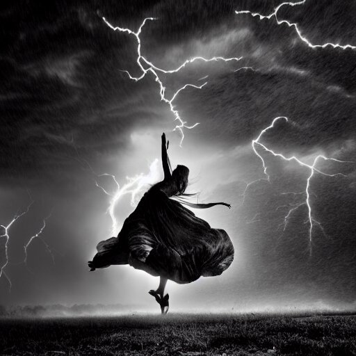 Lexica - Wild woman dancing in an epic storm with lightning, fire ...
