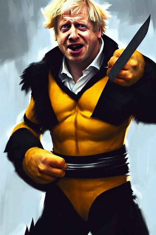 Lexica - Boris Johnson as Hugh Jackman Wolverine, claws are up, X-man ...