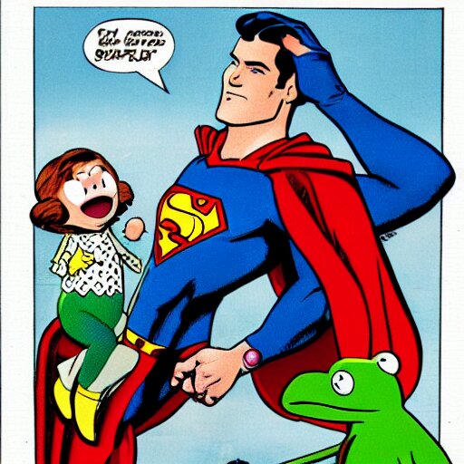 Lexica - Superman holding kermit the frog by the throat, floating ...