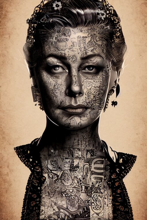 Lexica - Heroine, beautifulvintage ink style, cyberpunk queen elizabeth ...