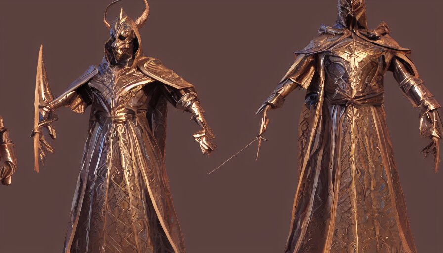 Lexica - T-pose of wizard, magic belt, elaborate robes, hood, character ...