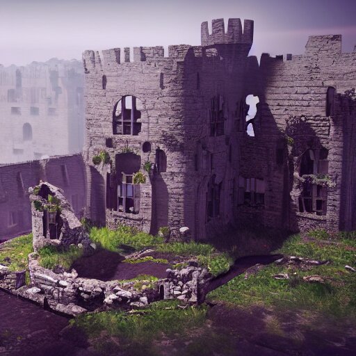 Old ruins of a castle, Fantasy apocalypse environment, digital a ...