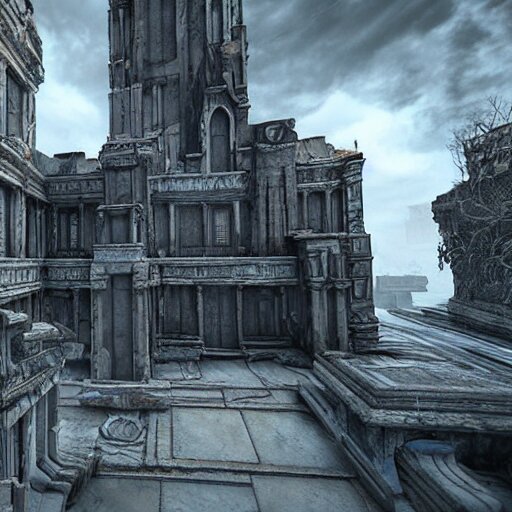 architecture from quake, lovecraftian, liminal space, unreal eng ...