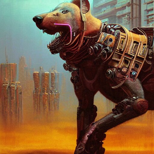 robotic hyena, cyberpunk 2 0 7 7, highly detailed beksinski styl ...