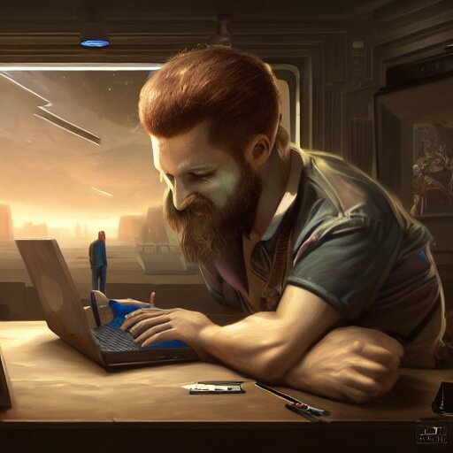 Lexica - Realistic man using laptop in gaming room, artstation trends ...