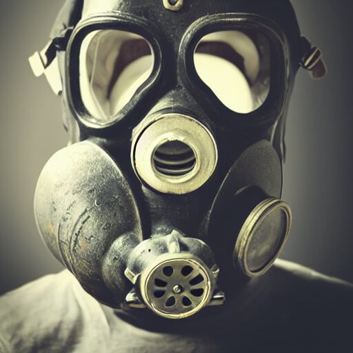 Lexica - Close up front facing gas mask, striking photograph
