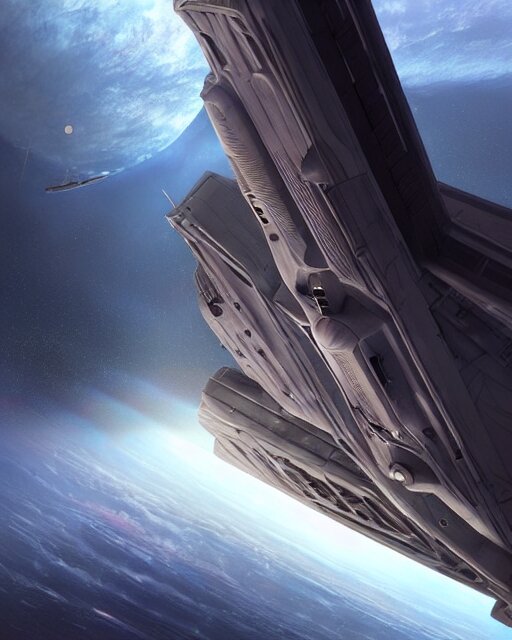 Lexica - A wide shot of a starship in space with devil's tower ...