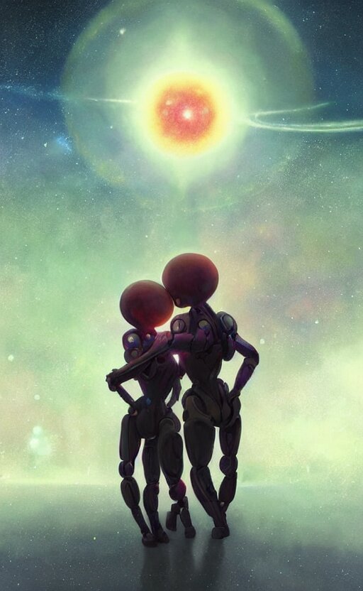 Lexica - Digital painting of two humanoid robots hugging each other ...