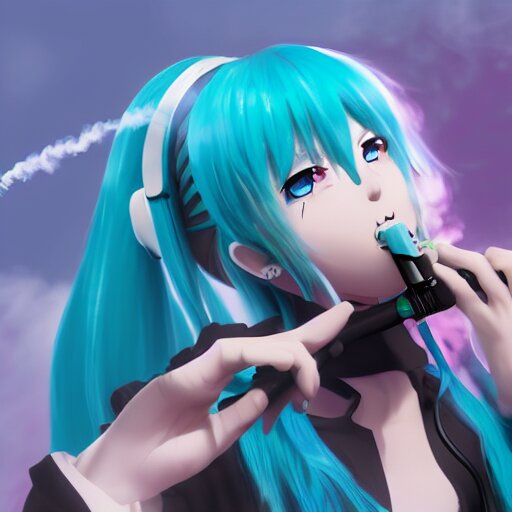 Lexica - Hatsune miku smoking weed with a vape pen, smoke coming out of ...