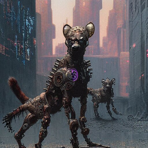 robotic hyena, cyberpunk 2 0 7 7, highly detailed beksinski styl ...