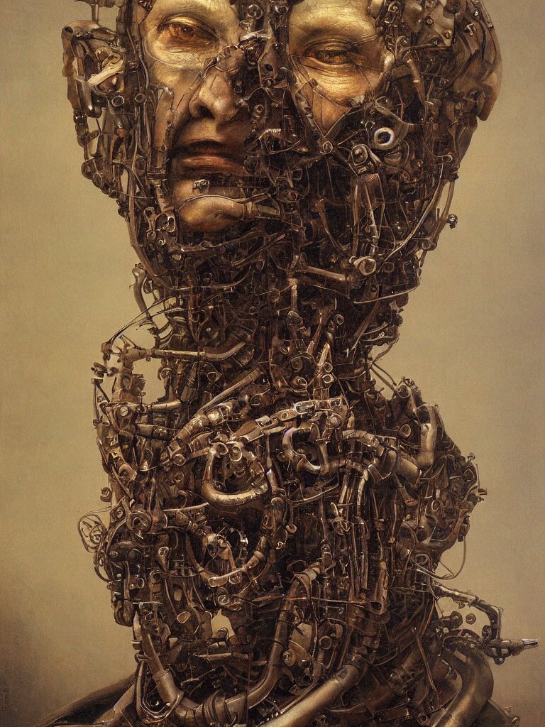 Lexica - Beautiful oil clean painting biomechanical portrait of man ...